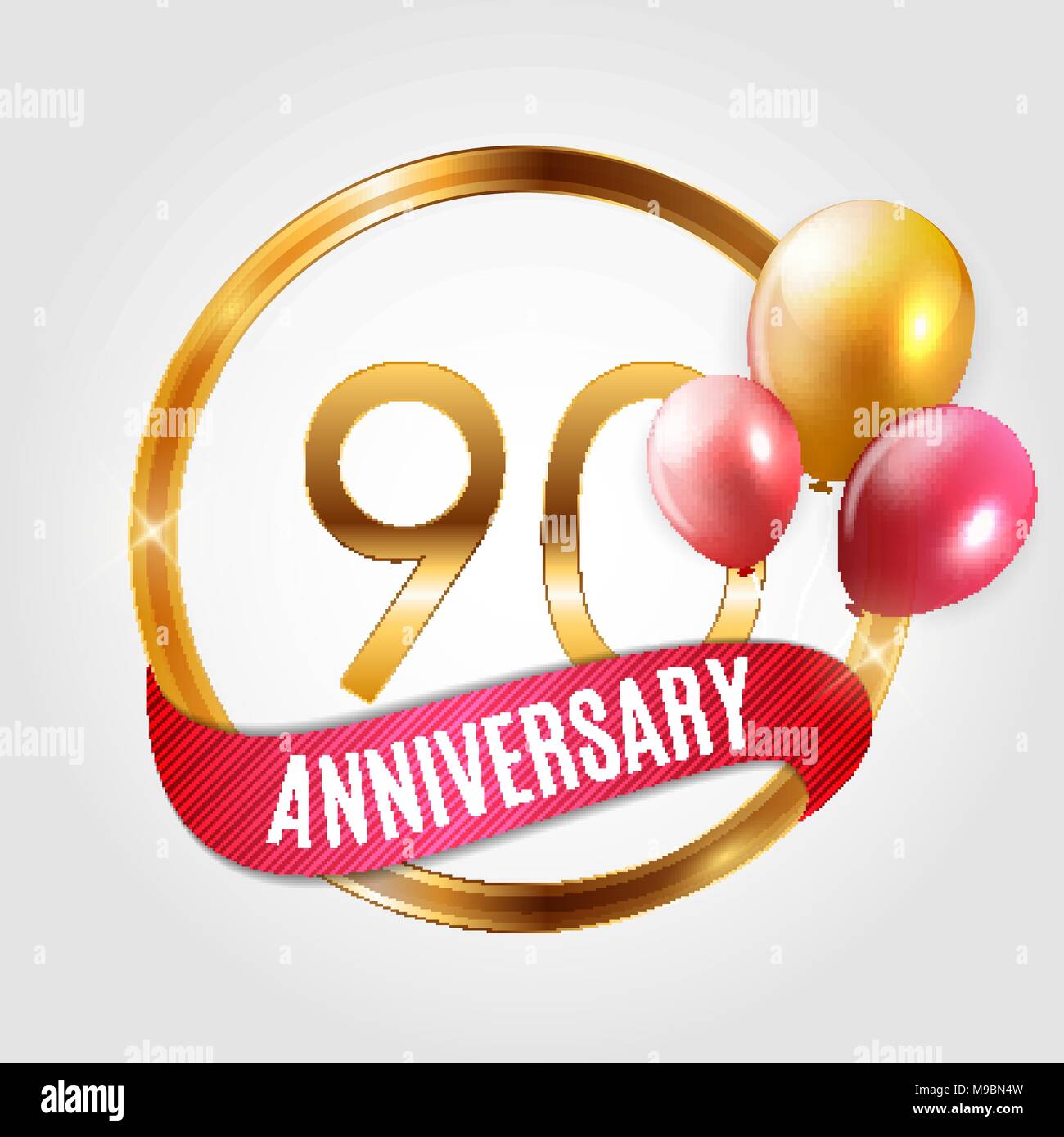Template Gold Logo 90 Years Anniversary with Ribbon and Balloons Vector ...