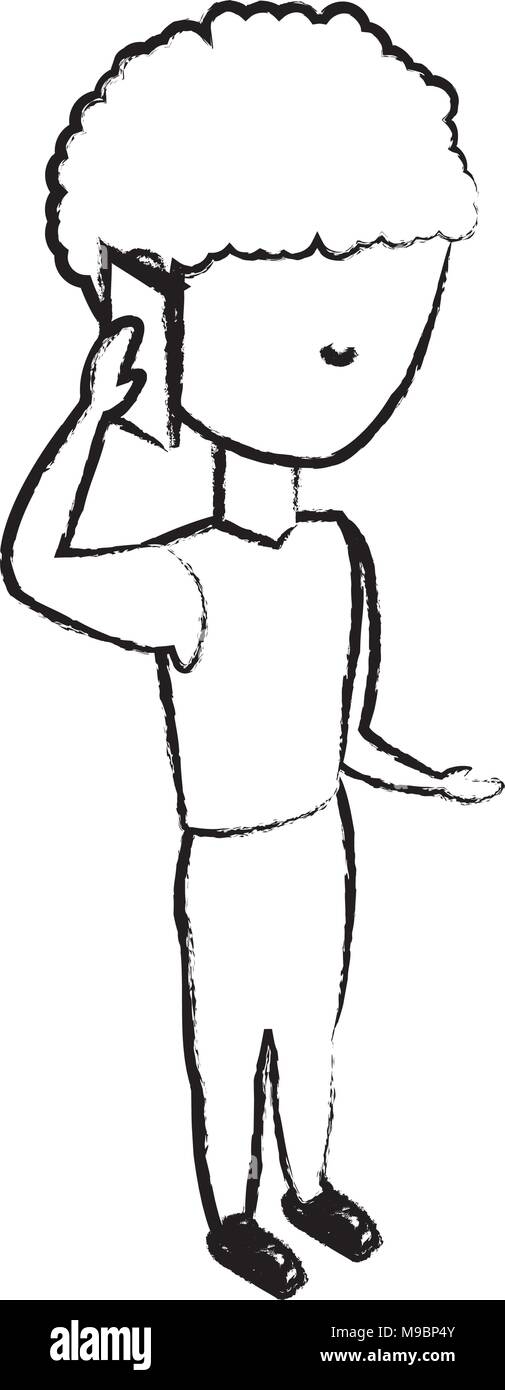 sketch of avatar man standing and talking on cellphone over white ...