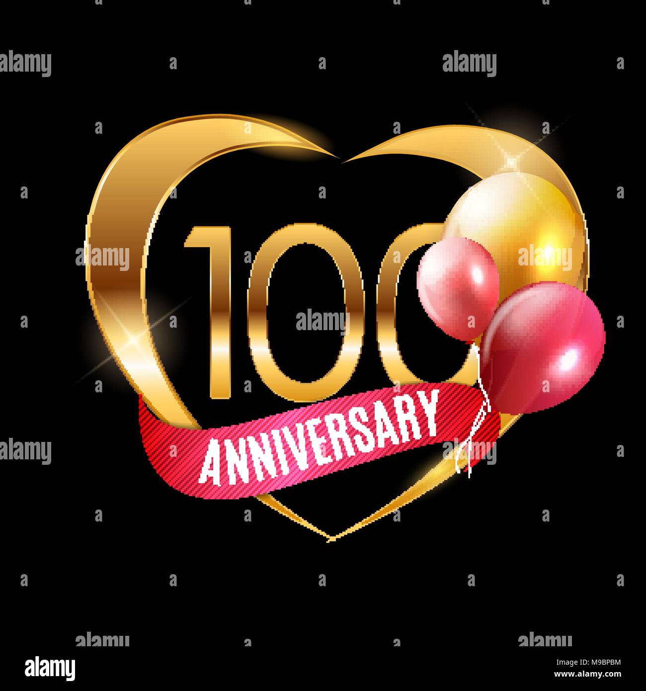 Template Gold Logo 100 Years Anniversary with Ribbon and Balloons ...