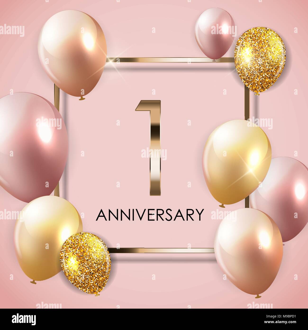 Template 1 Years Anniversary Background with Balloons Vector ...