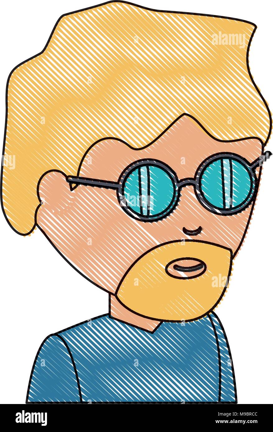 avatar man with beard and wearing round glasses over white background ...