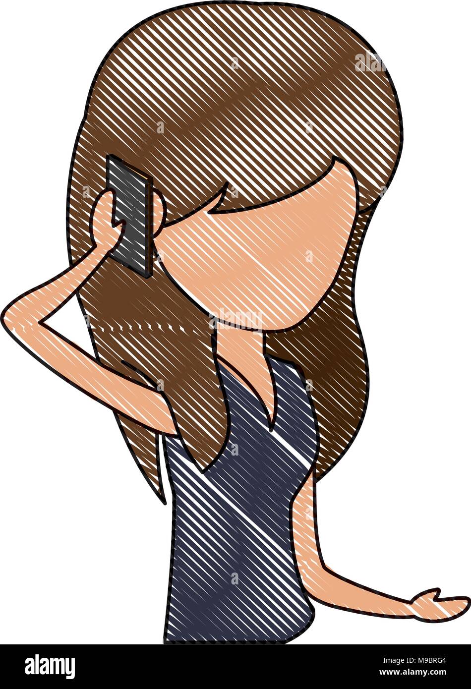 avatar Woman Talking on Cellphone over white background, colorful ...