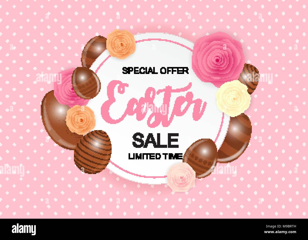 Happy Easter Cute Sale Poster Background With Eggs Vector Illustration
