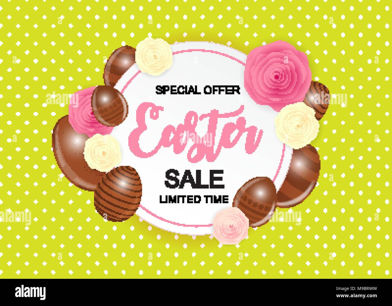 Happy Easter Cute Sale Poster Background with Eggs. Vector Illustration ...