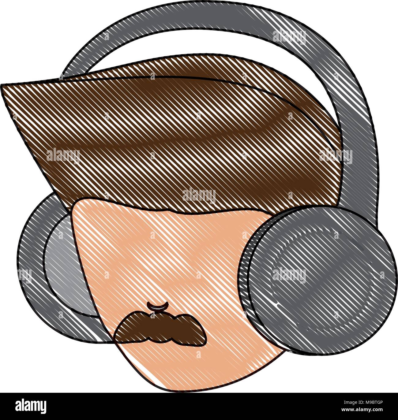 avatar man with mustache and using a headphones over white background ...