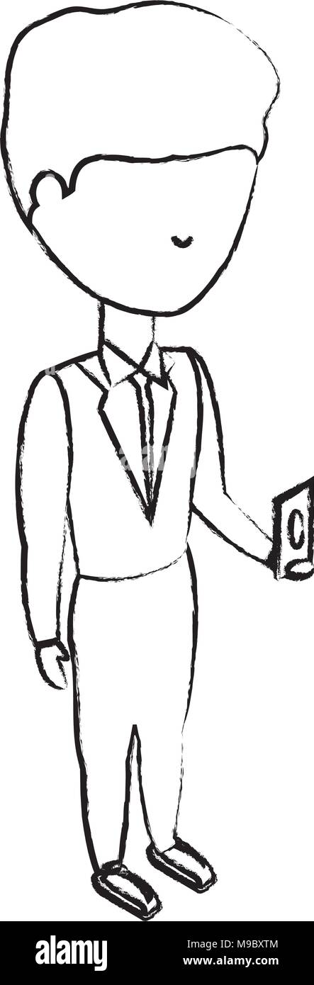 sketch of avatar businessman standing and talking on cellphone over ...