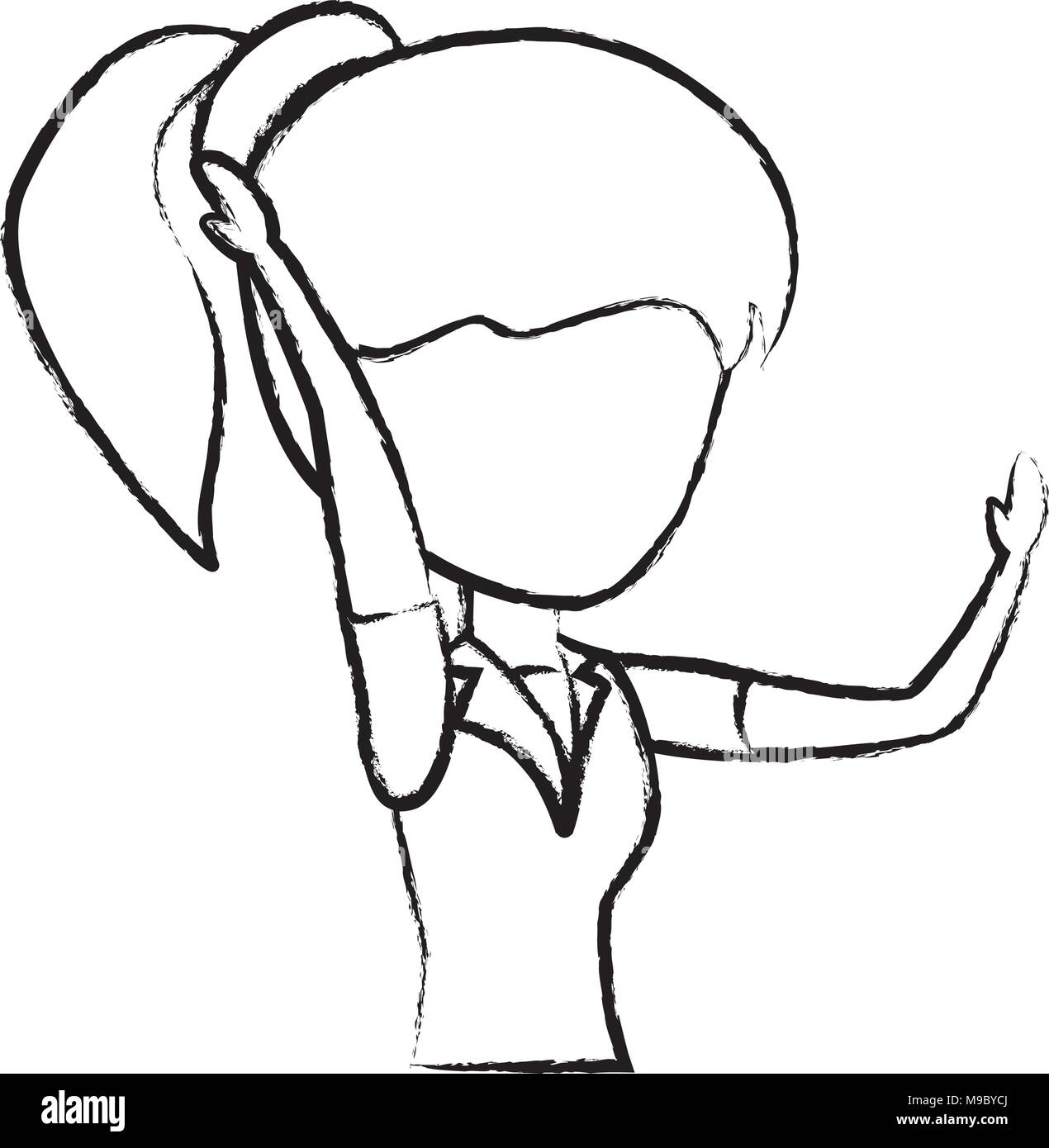 sketch of avatar woman with pony tail over white background, vector ...