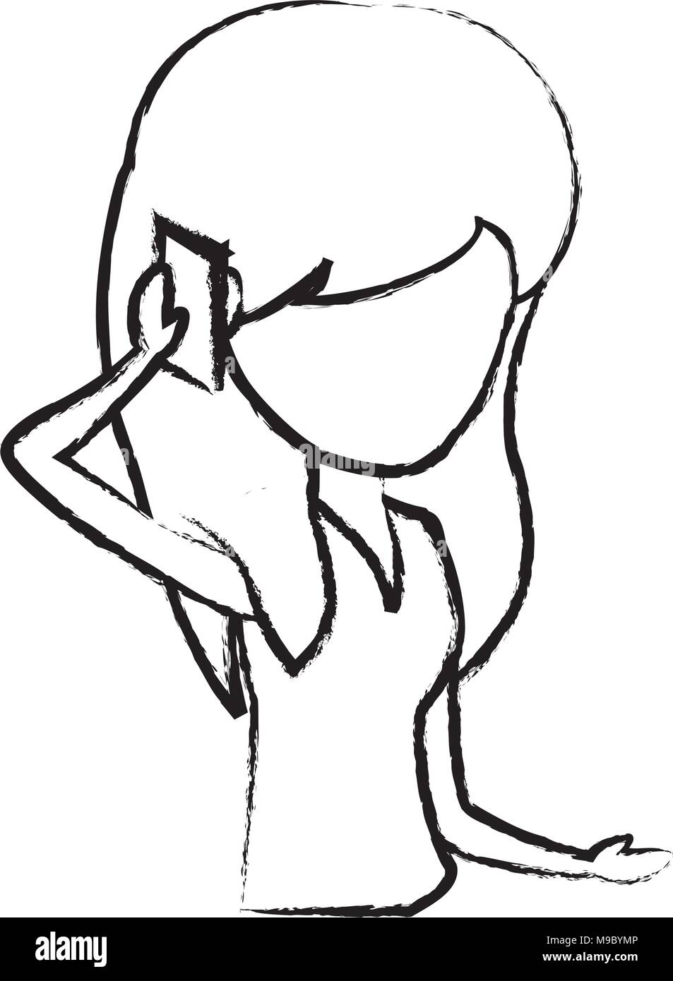 sketch of avatar Woman Talking on Cellphone over white background ...