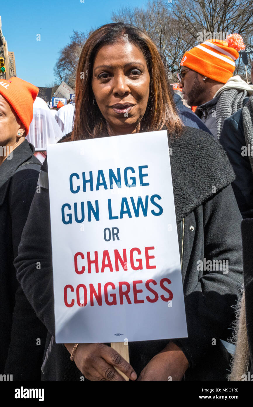 New York, USA. 24 March 2018. New York City's Public Advocate Letitia ...