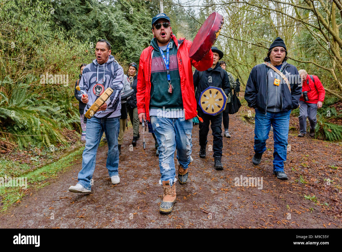 Will and Cedar George of the Tsleil-Waututh First Nation lead the ...