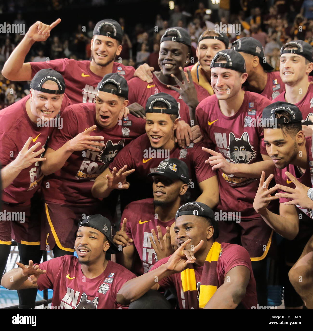 ATLANTA - MAR 24: Loyola-Chicago Ramblers celebrate after their win ...