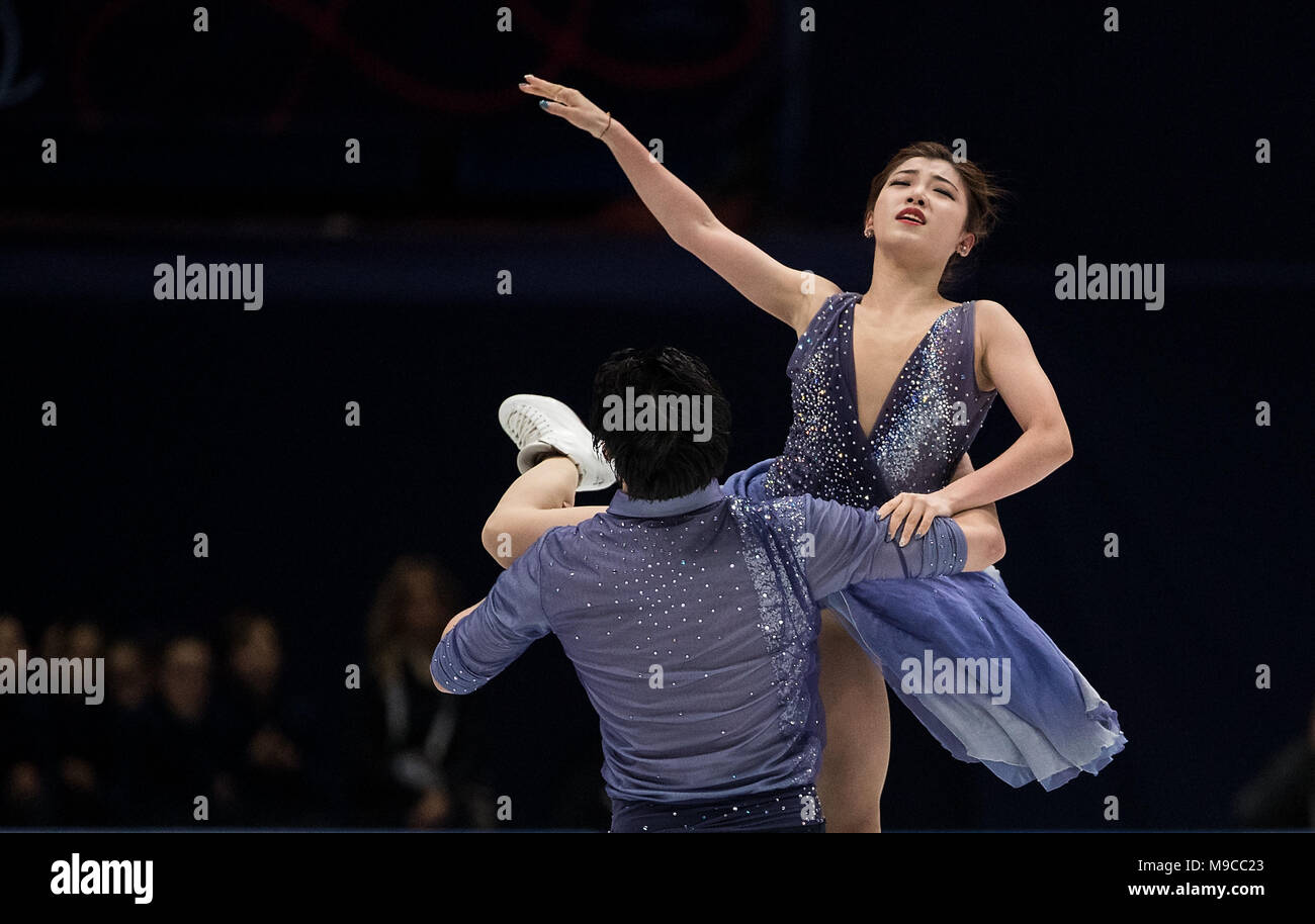 Milan, Italy. 24th Mar, 2018. Wang Shiyue (R) and Liu Xinyu of China ...