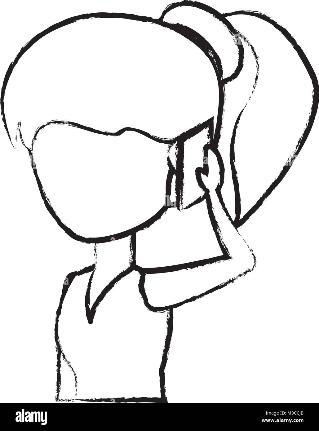 sketch of avatar Woman Talking on Cellphone over white background ...