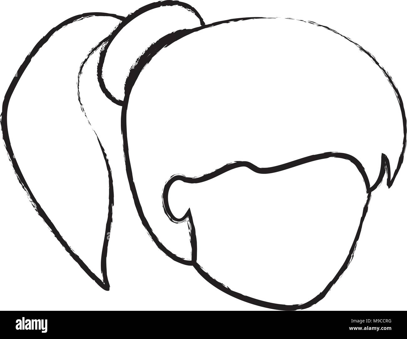 sketch of avatar woman with pony tail over white background, vector ...