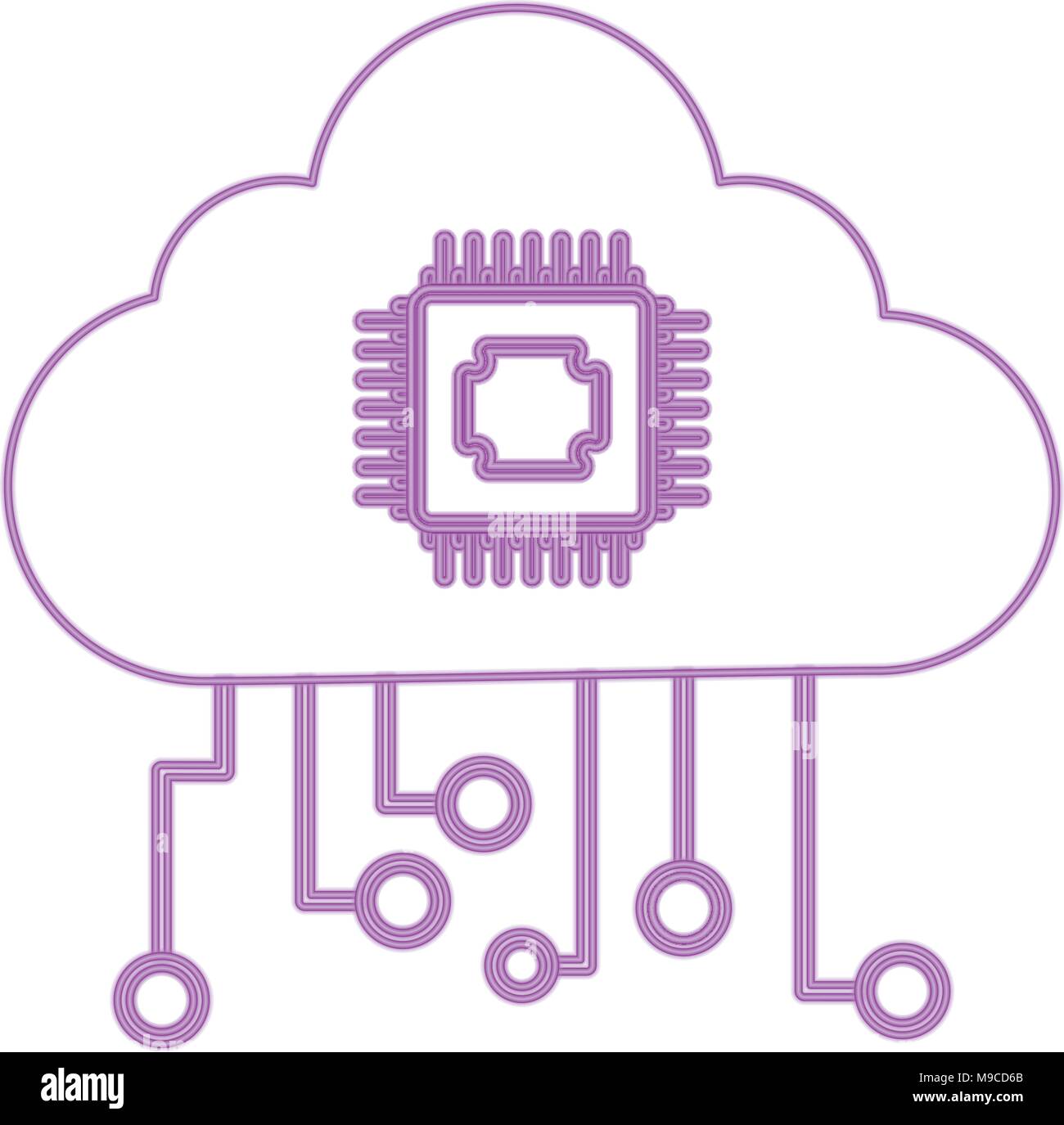 cloud storage with computer chip icon over white background, colorful ...
