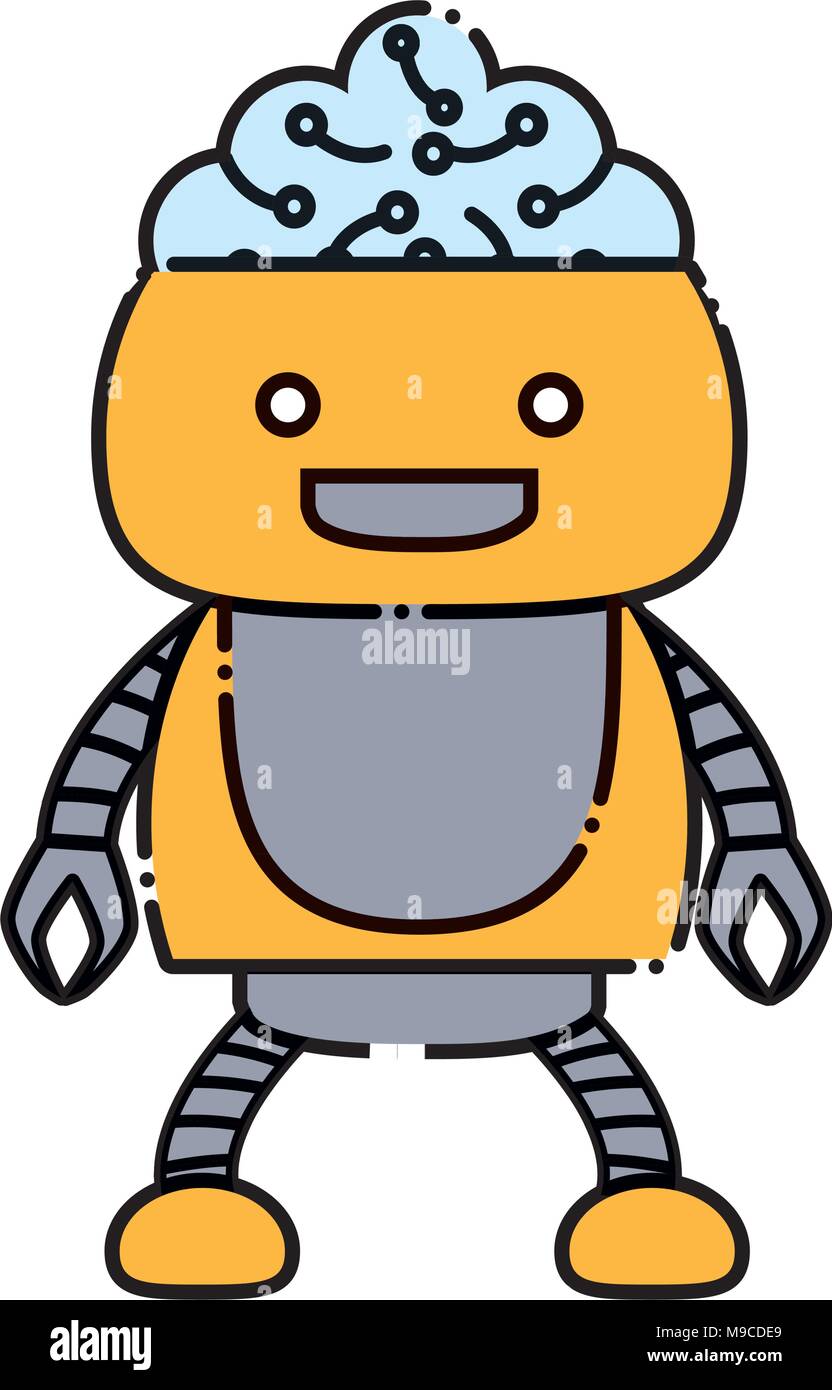 Cartoon robot showing the brain over white background, colorful design ...
