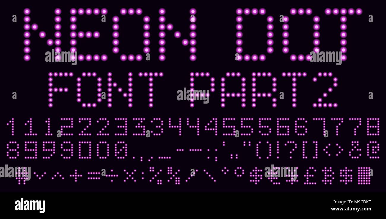 Neon dot font in purple, part 2. Vector handmade alphabet consisting of ...
