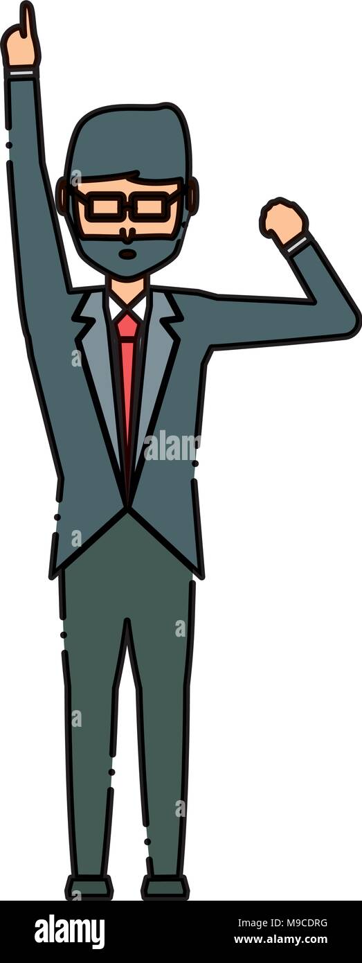 avatar businessman standing and pointing up over white background ...