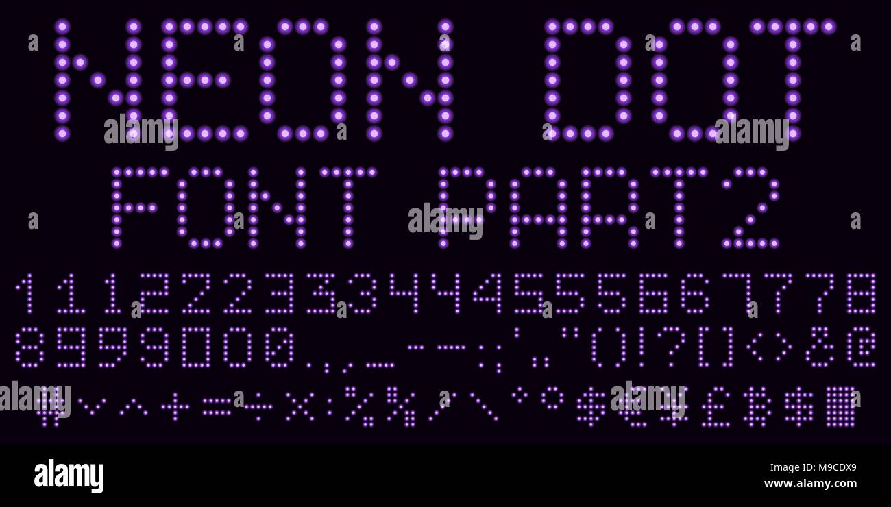Neon dot font in violet, part 2. Vector handmade alphabet consisting of ...