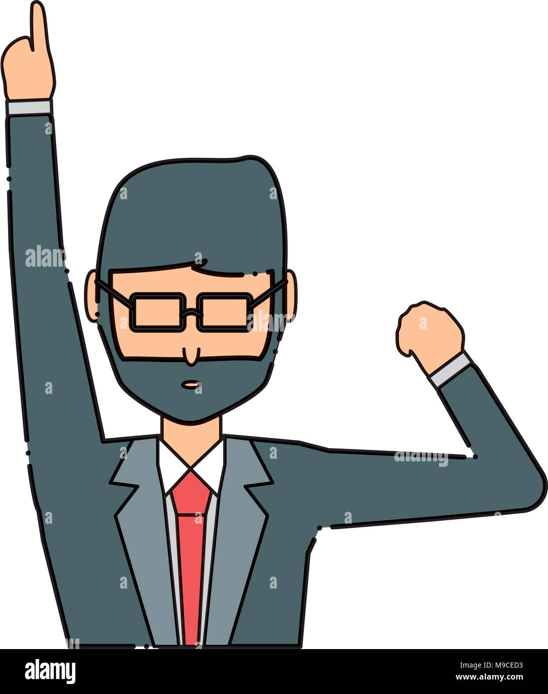 avatar businessman pointing up over white background, colorful design ...