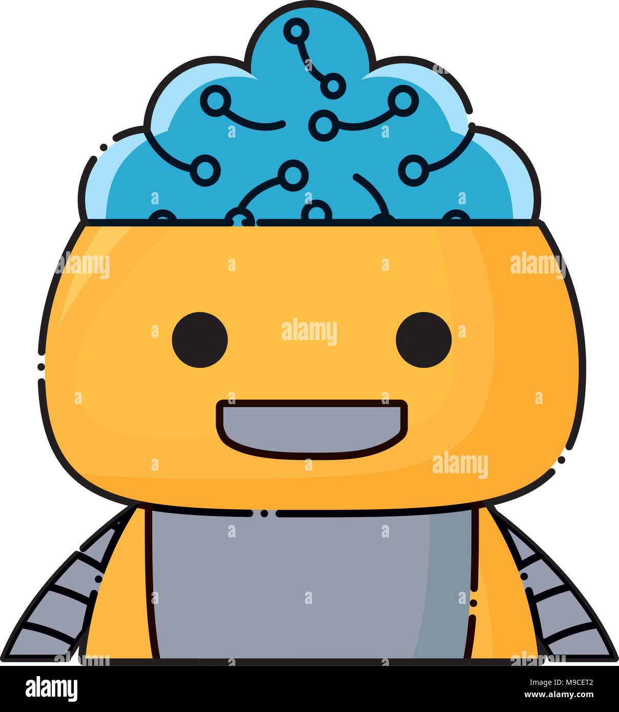 Cartoon robot showing the brain over white background, colorful design ...