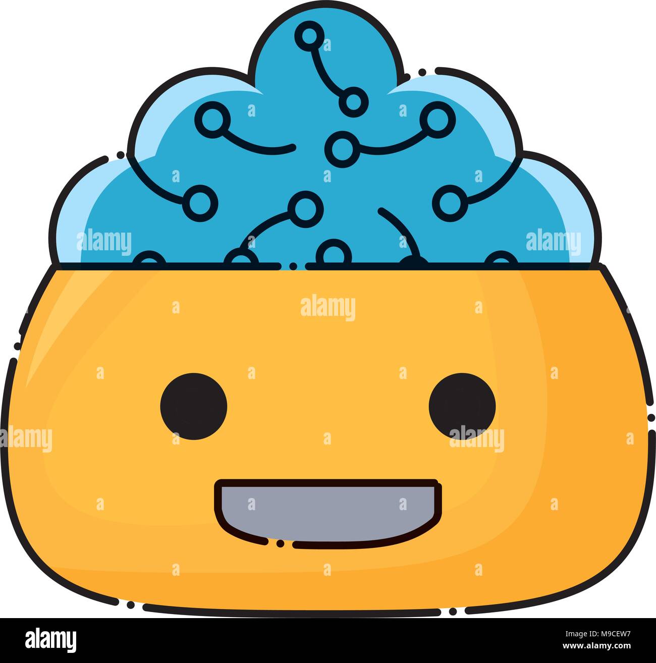 Cartoon robot showing the brain over white background, colorful design ...