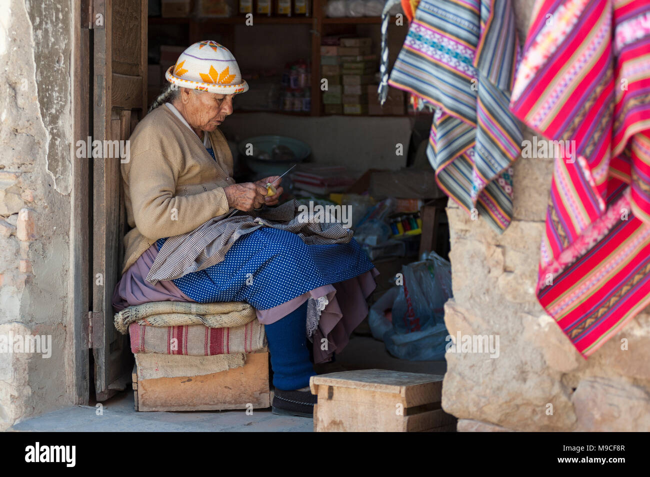 Unidentified indigenous native Quechua woman with traditional tribal ...