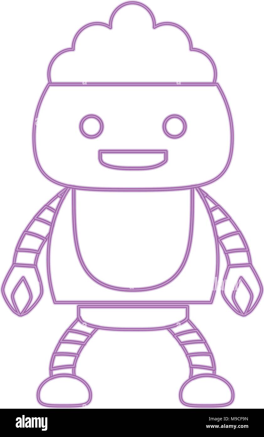 Cartoon robot showing the brain over white background, line design ...