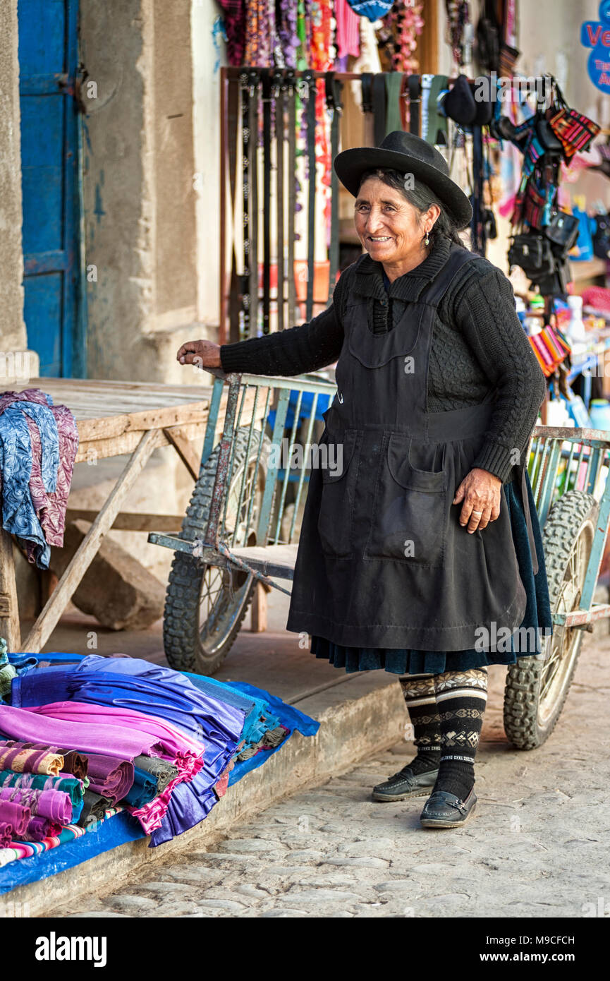 Unidentified indigenous native Quechua woman with traditional tribal ...