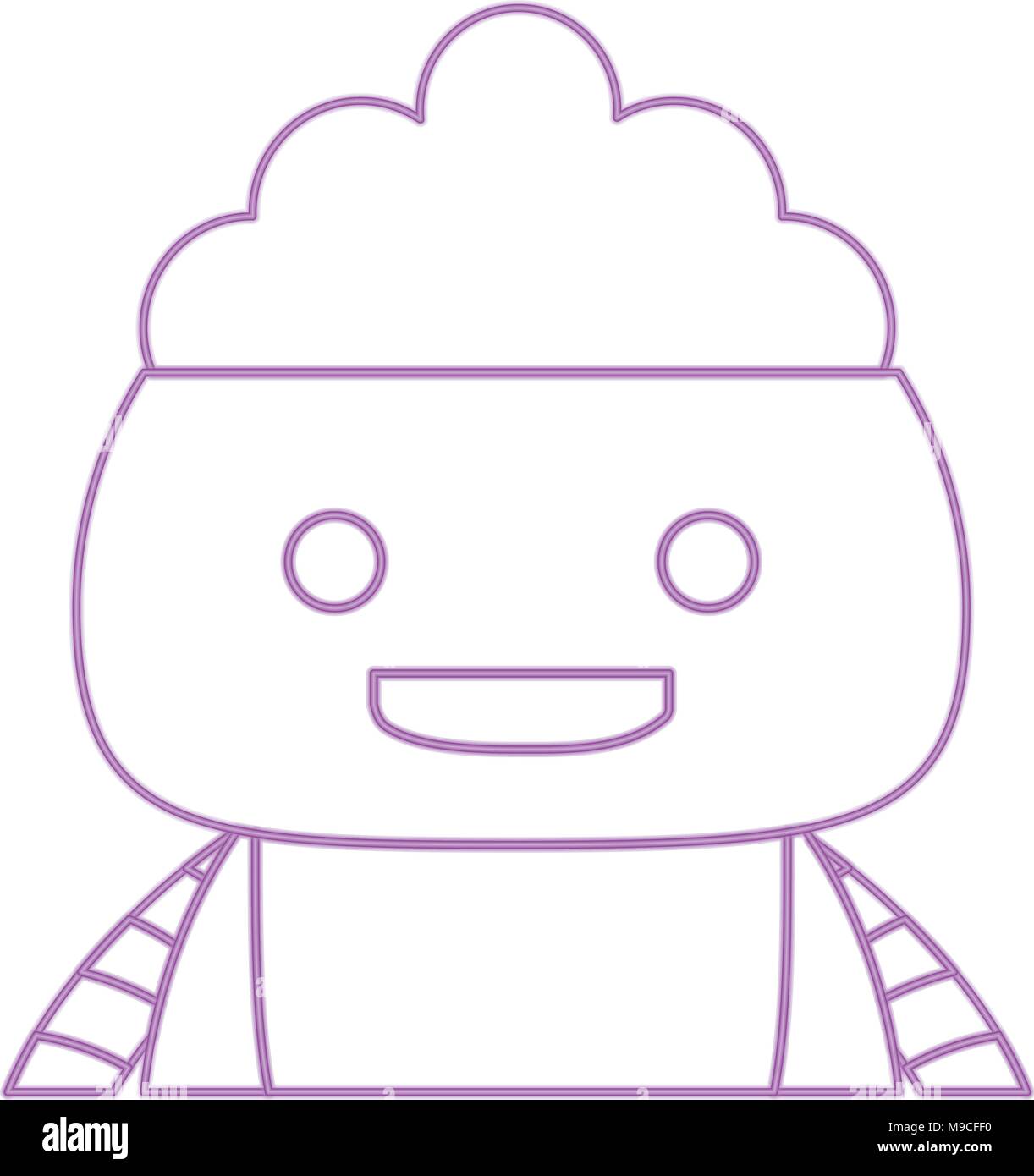 Cartoon robot showing the brain over white background, line design ...