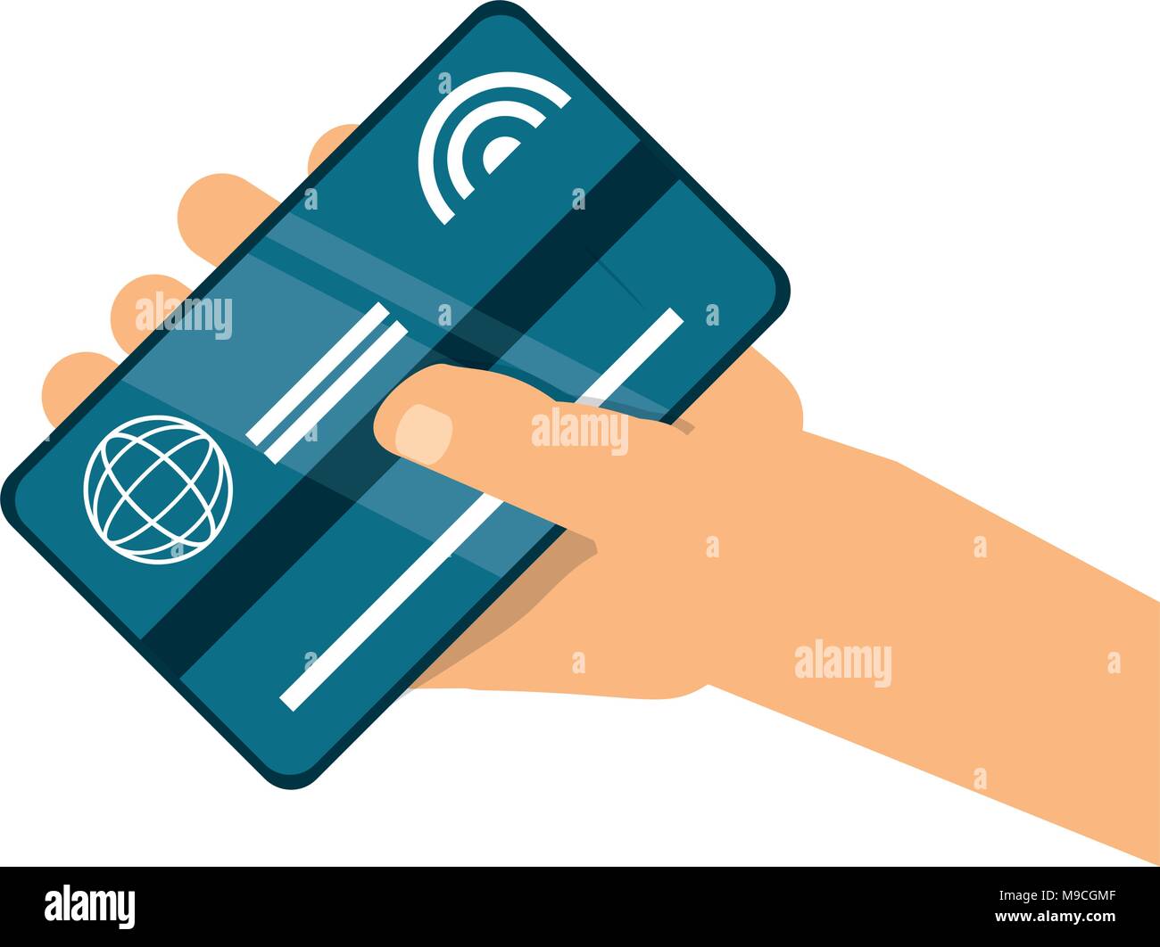 hand holding a credit card icon over white background, colorful design ...