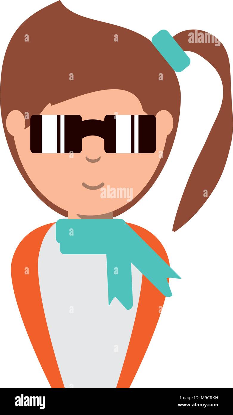 cartoon woman with sunglasses and kerchief over white background ...