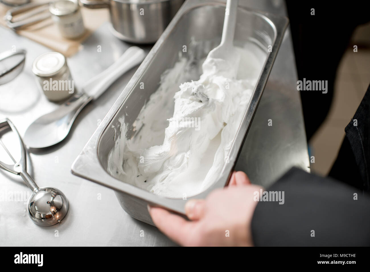 Mixing ice cream with chocolate Stock Photo - Alamy