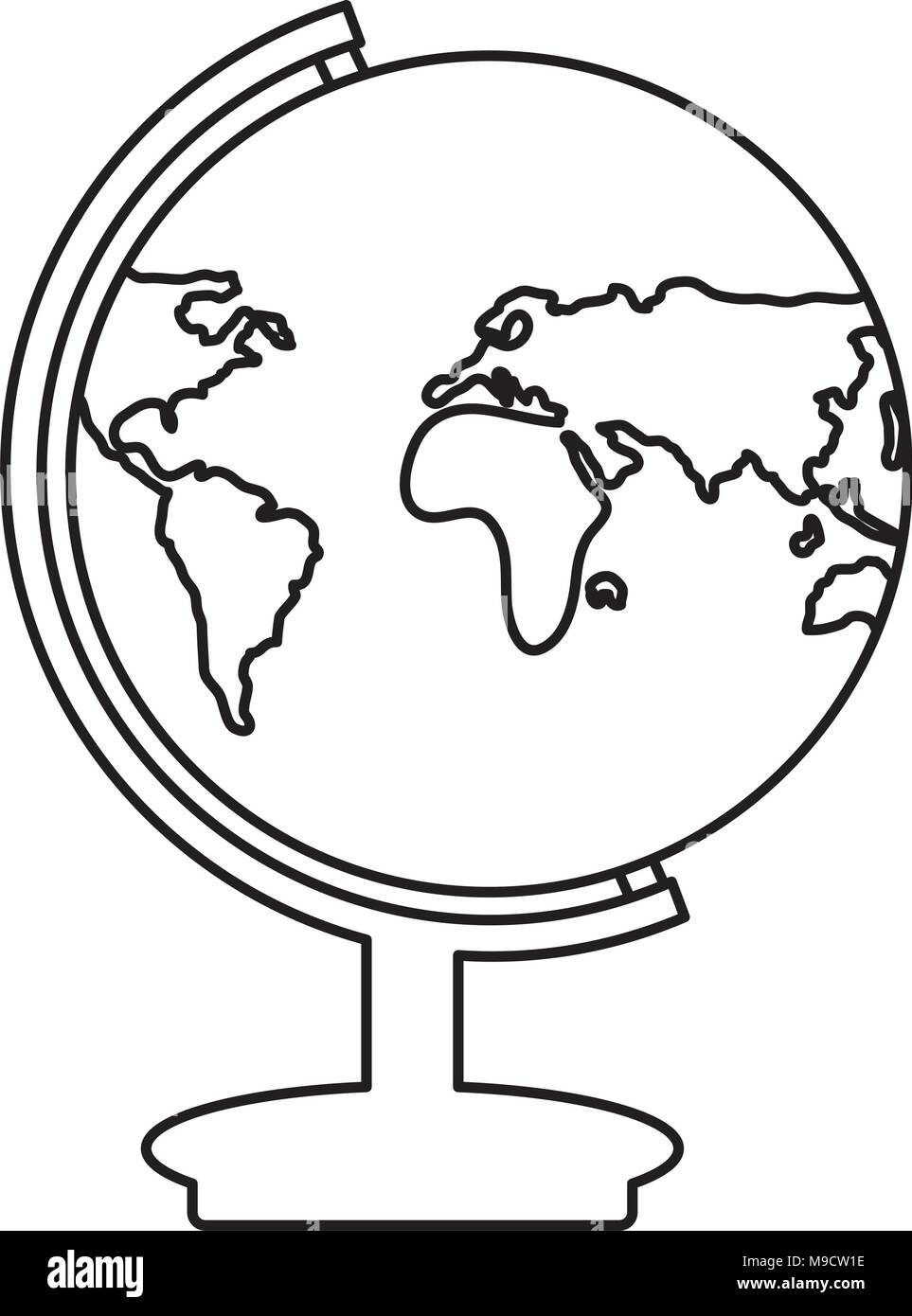 sketch of earth planet geography tool icon over white background ...
