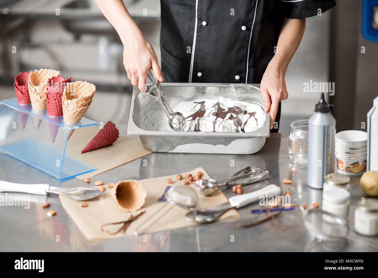 Ingredients and tools for ice cream production Stock Photo - Alamy