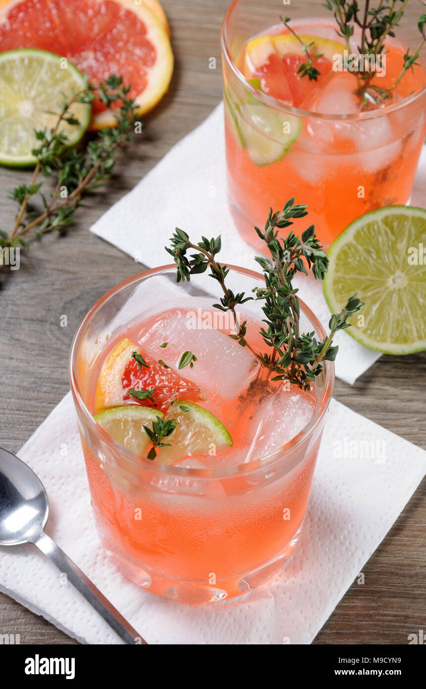 Muddled lime and thyme, combined with fresh grapefruit juice and ...