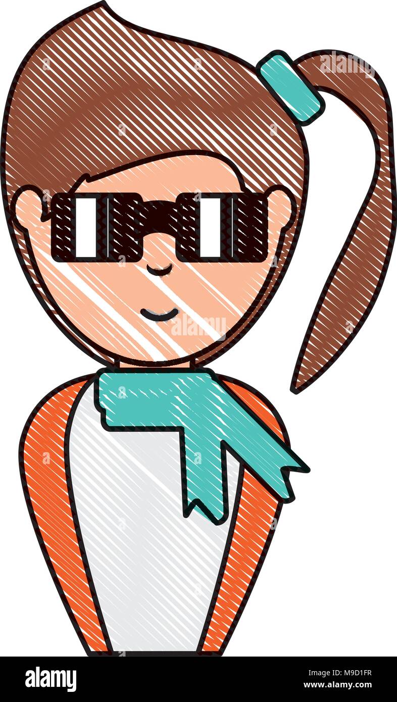 cartoon woman with sunglasses and kerchief over white background ...