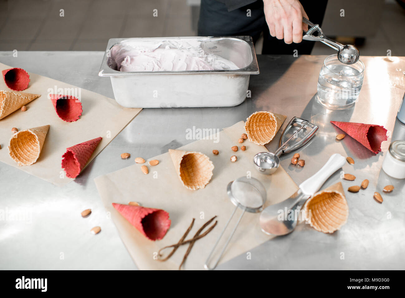 Ingredients and tools for ice cream production Stock Photo - Alamy