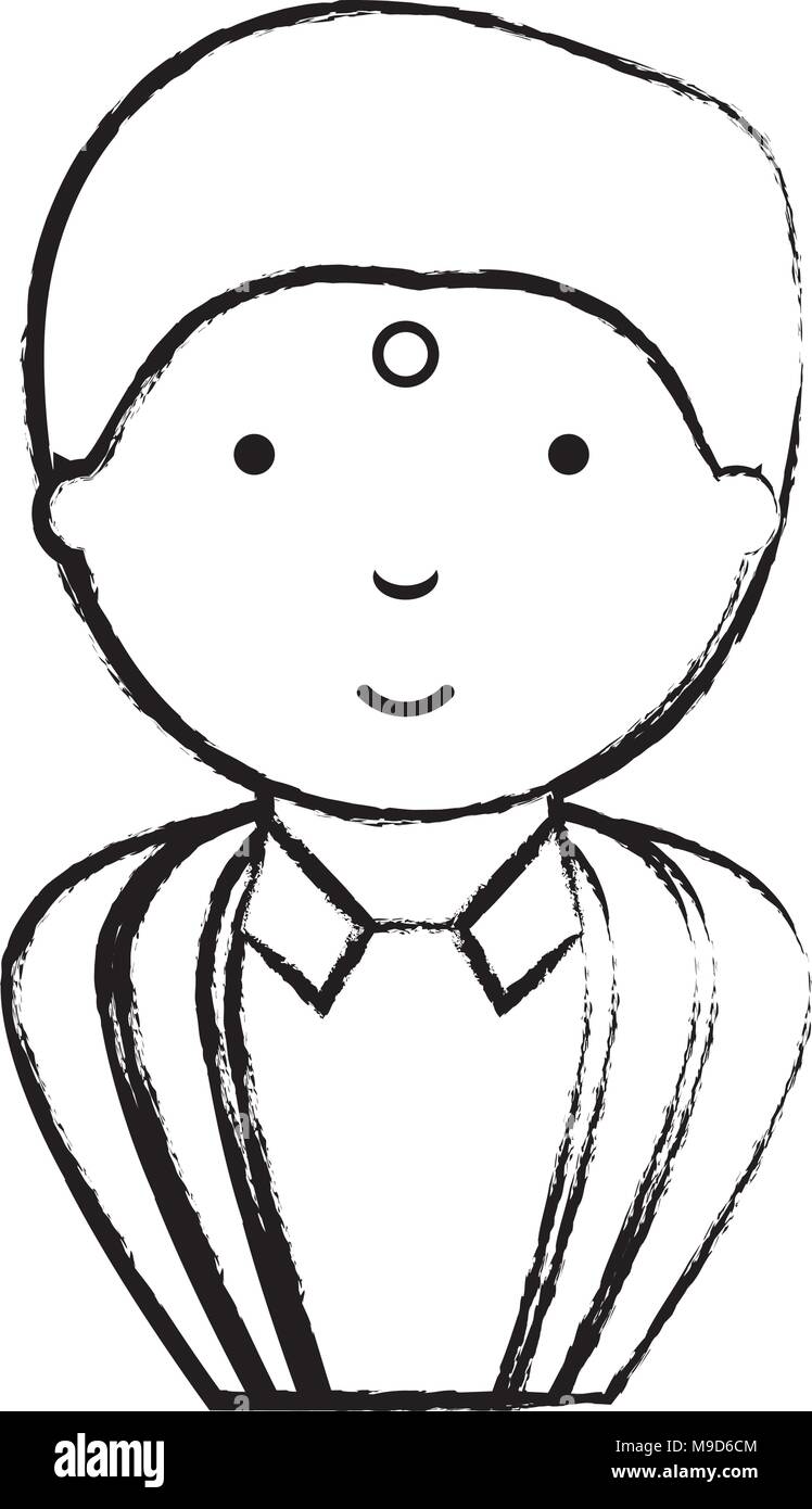 sketch of Hindu man with traditional costume over white background ...