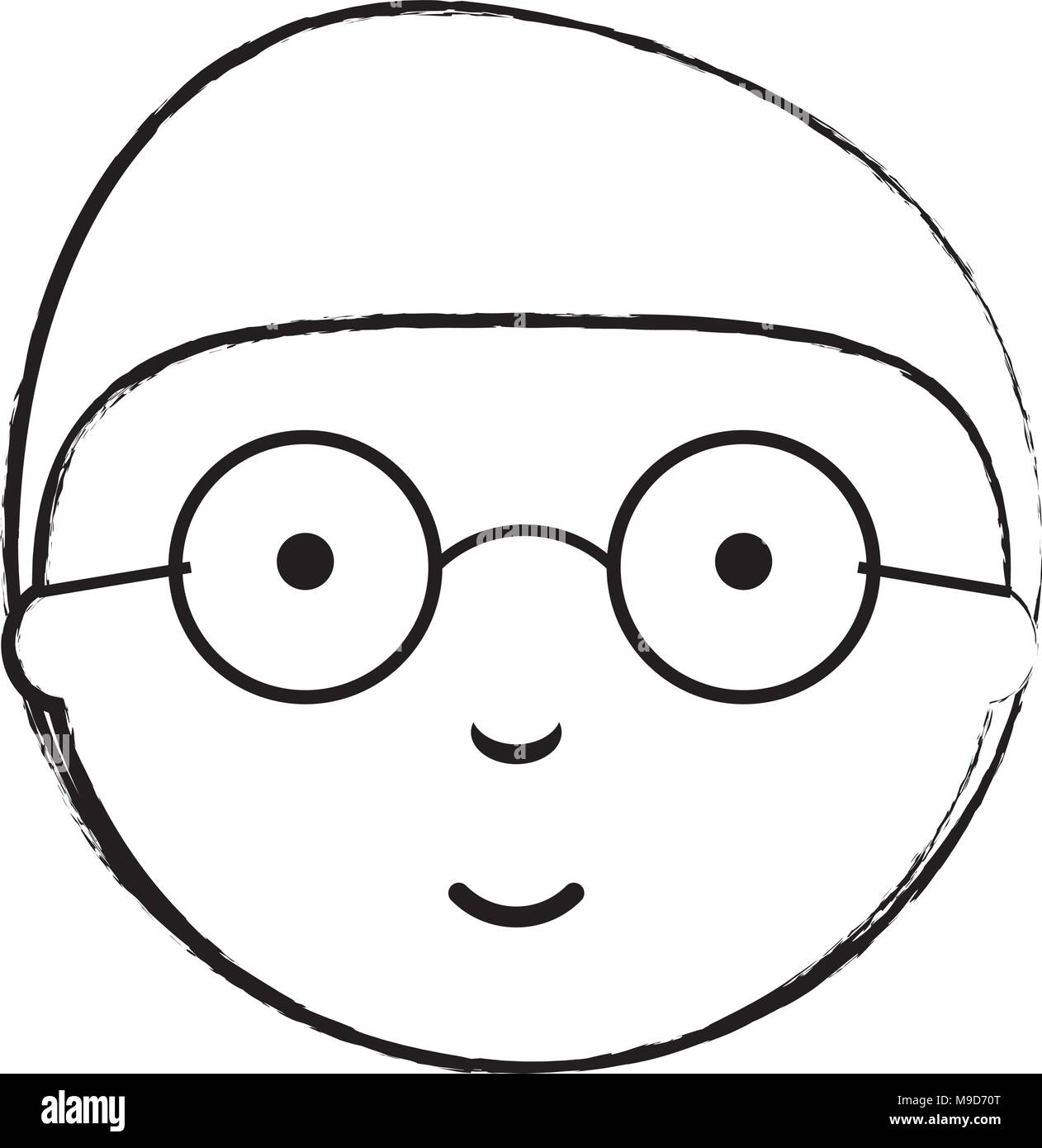 sketch of cartoon man with glasses icon over white background, vector ...