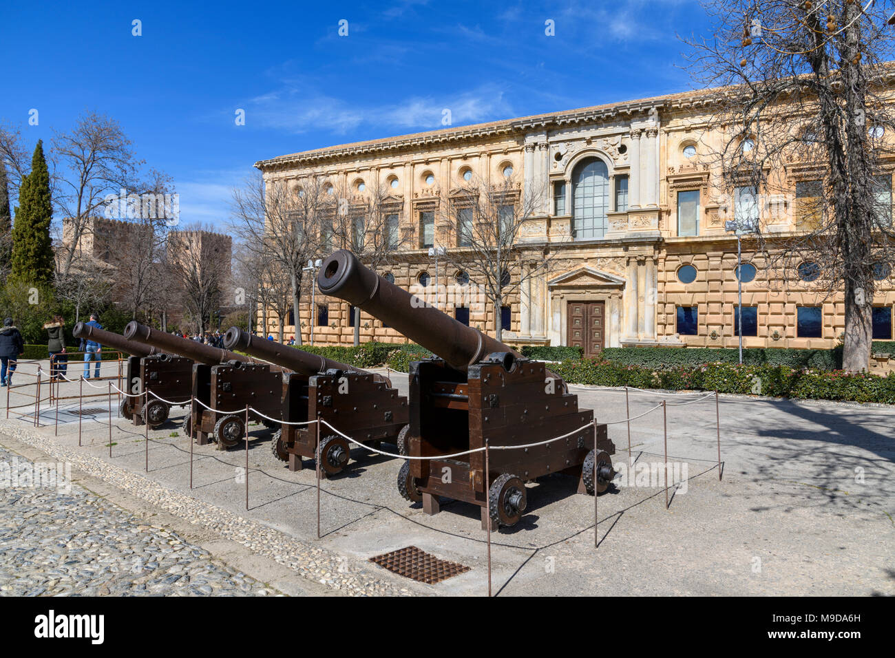 Guns in front of Palacio de Carlos V (La Alhambra, Granada, Spain Stock ...