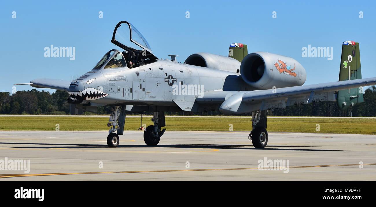 An Air Force A-10 Warthog/Thunderbolt II taxiing on a runway in Moody ...