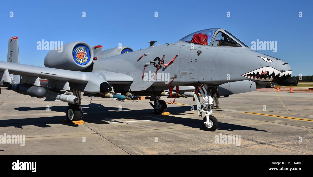 An Air Force A-10 Warthog/Thunderbolt II taxiing on a runway in Moody ...