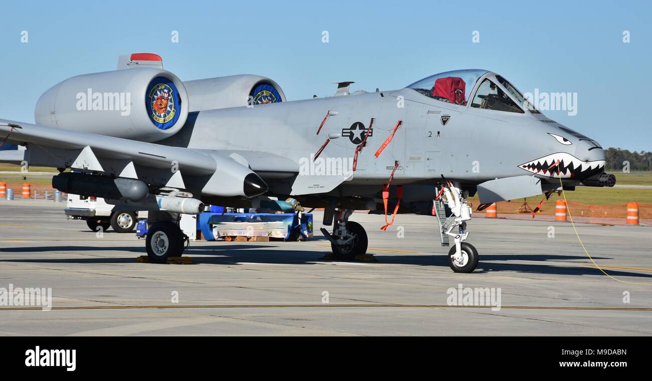 An Air Force A-10 Warthog/Thunderbolt II taxiing on a runway in Moody ...