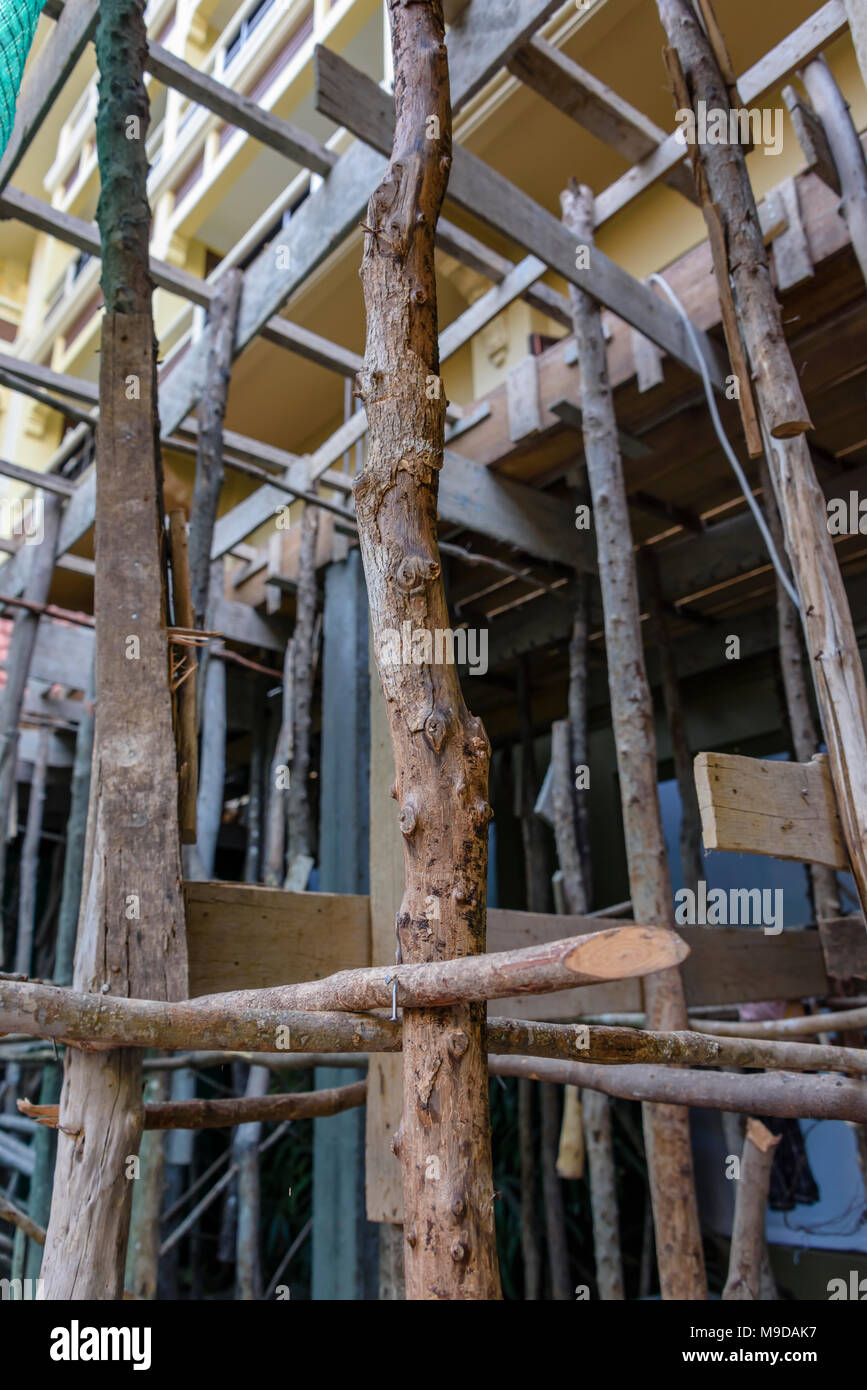 Bamboo and wooden scaffolding at a building site, Cambodia Stock Photo ...