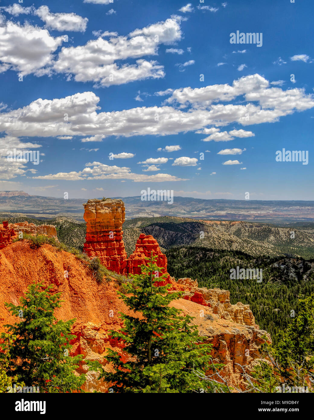 Vertical image overlooking beautiful orange rock formations and cliffs ...