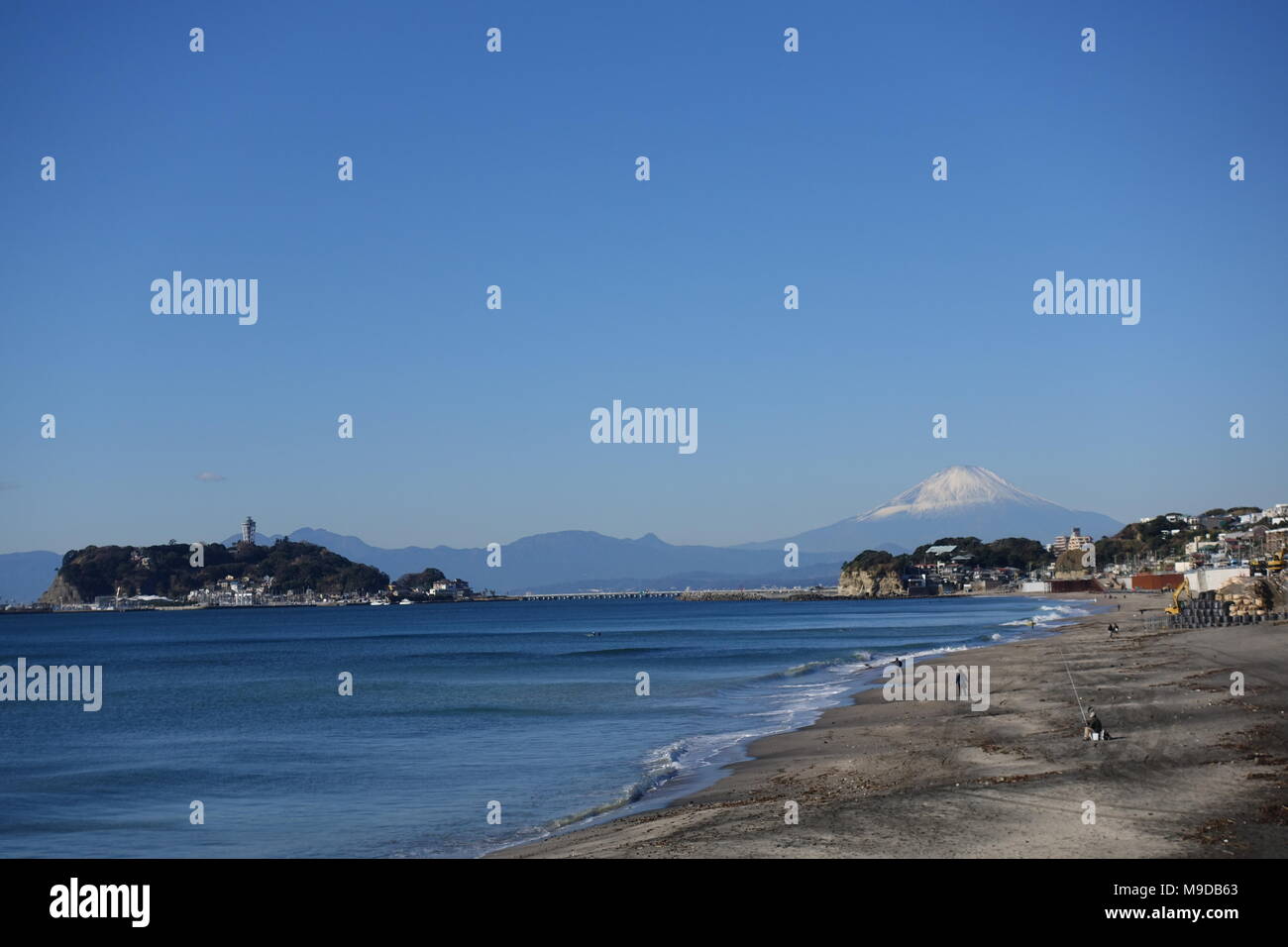 View of Enoshima and Mount Fuji on Shonan bay Stock Photo - Alamy