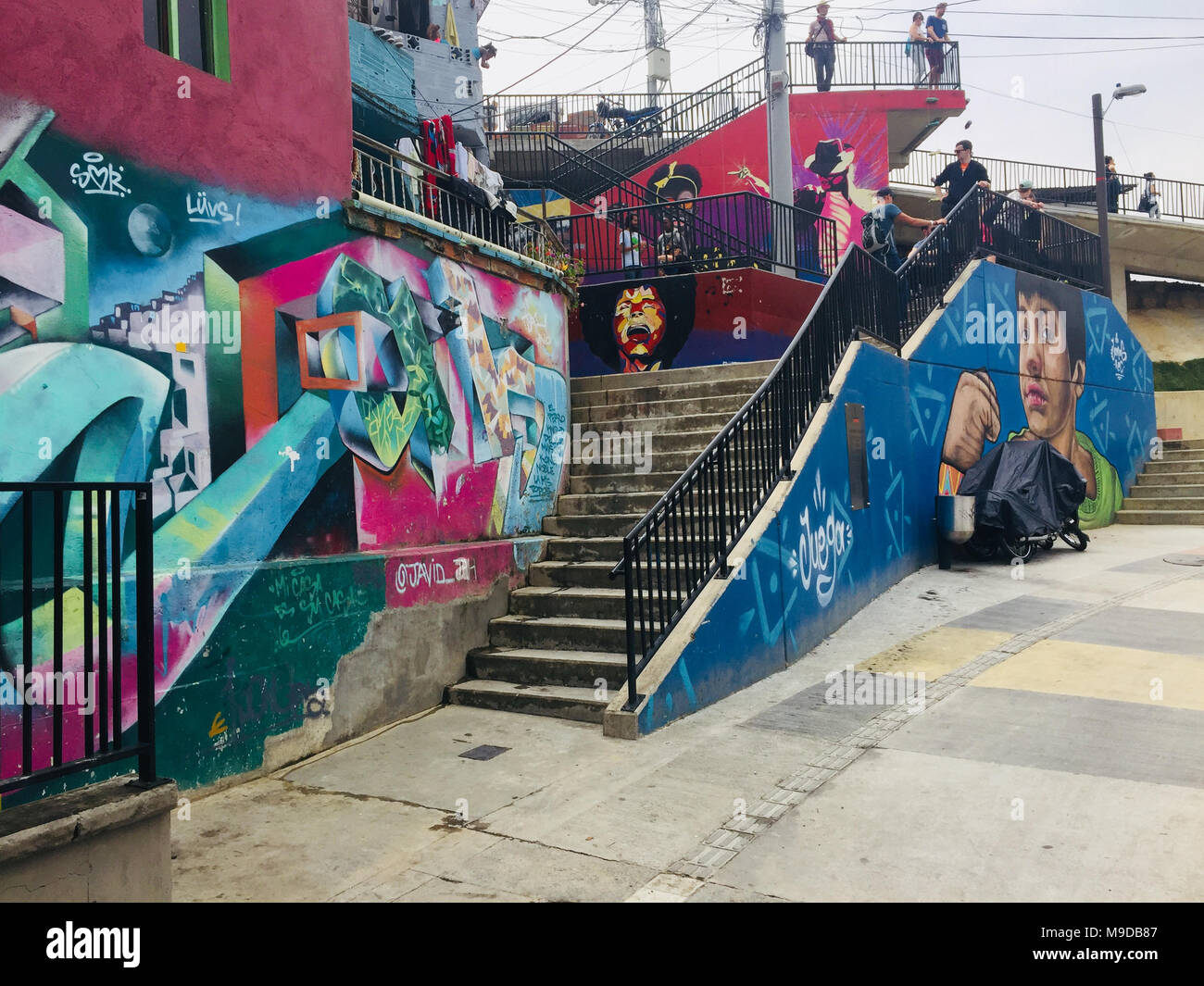 Medellin, Colombia - february 2018:Graffiti mural paintings in the ...