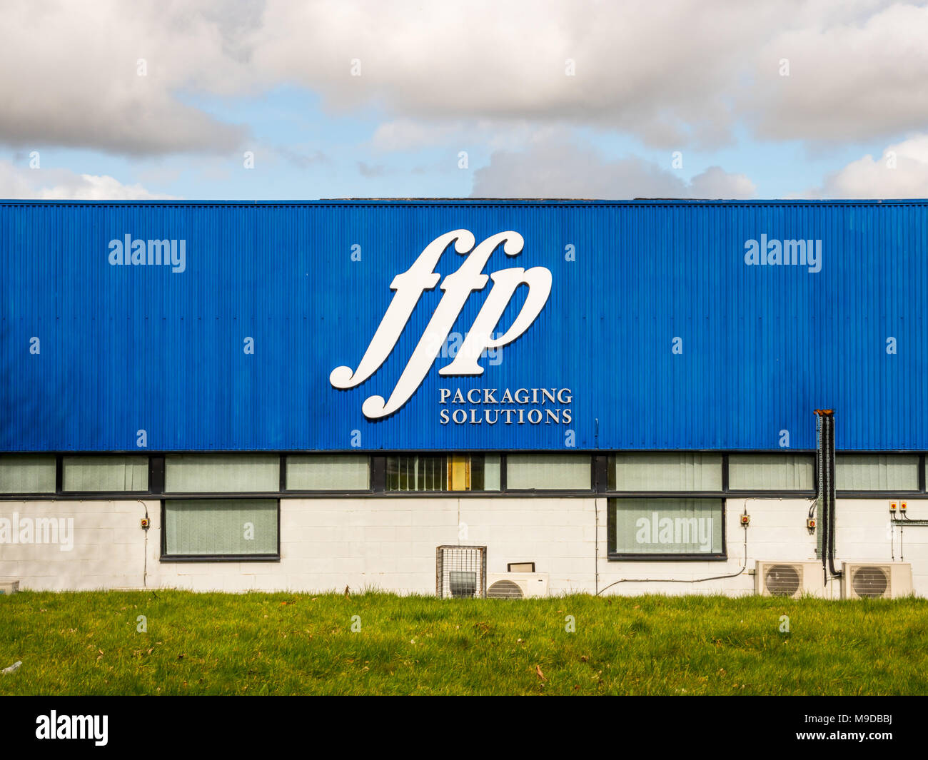 Northampton UK March 16 2018: FFP Packaging Solutions logo sign on blue ...