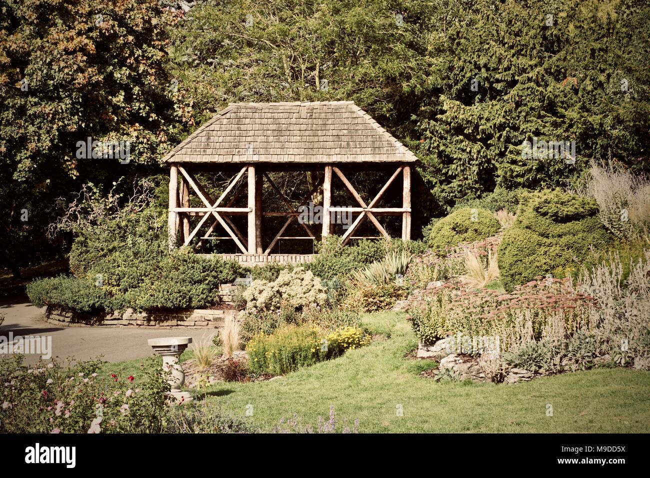Wooden bower in the park. Richmond upon Thames. Outdoor concept Stock ...